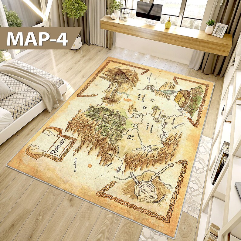 Lord of the Rings Rug, Middle Earth Map Carpet, the Shire Rohan, Gondor ...