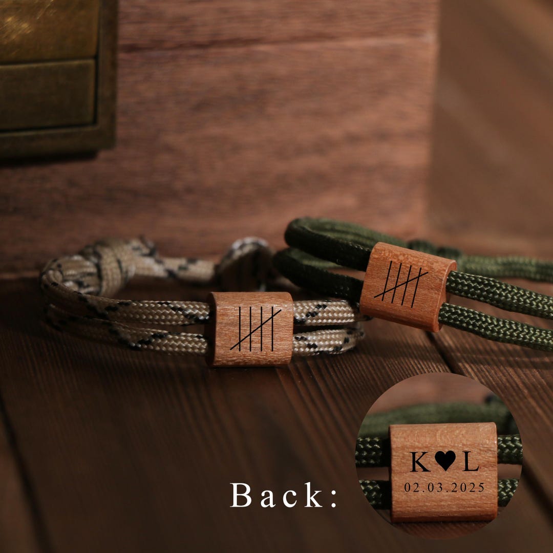 5th Anniversary Tally Marks Wood Bracelet,personalizable Adjustable ...