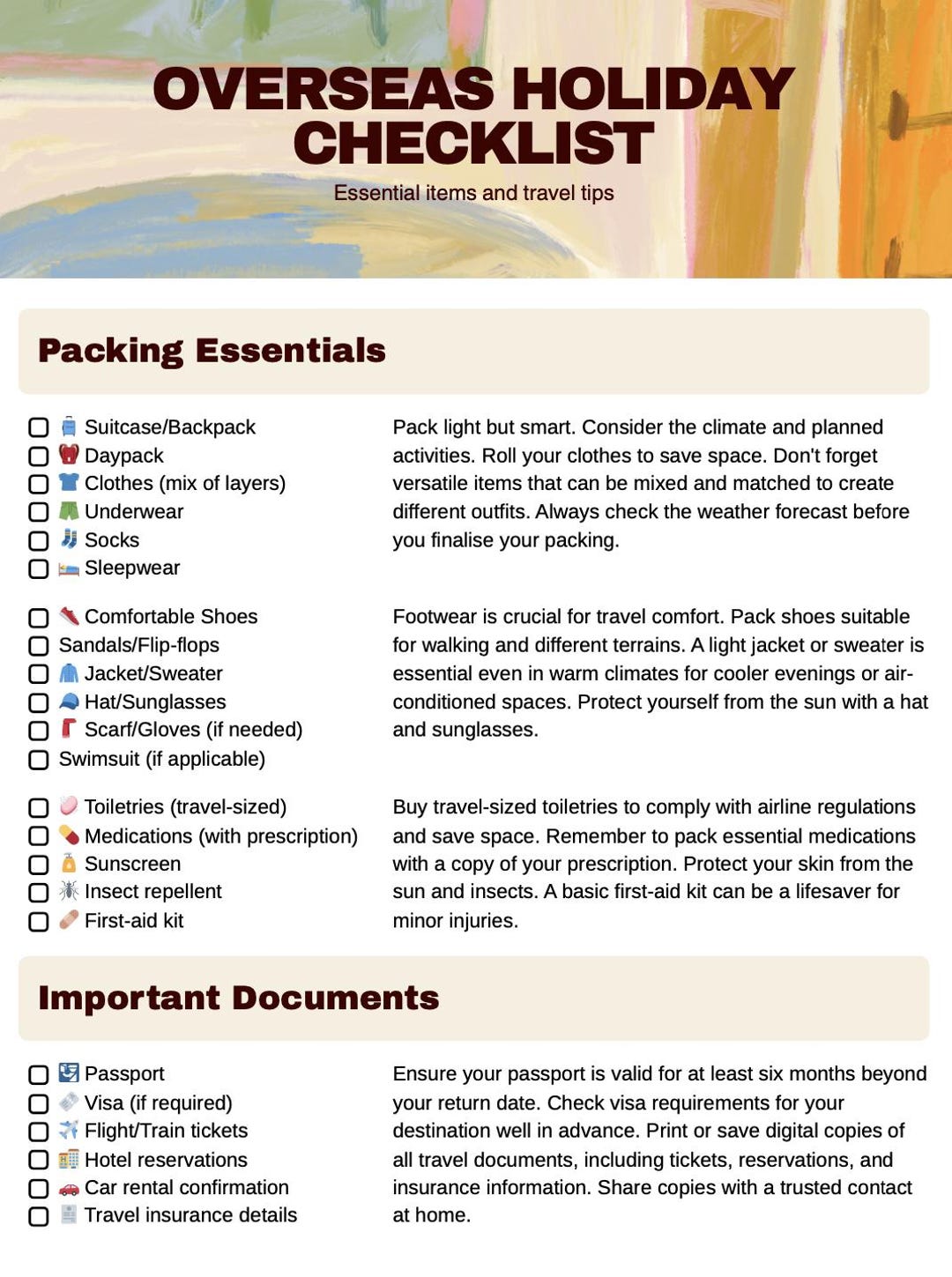 Overseas Holiday Interactive Checklist - Digital Download - Mobile and ...