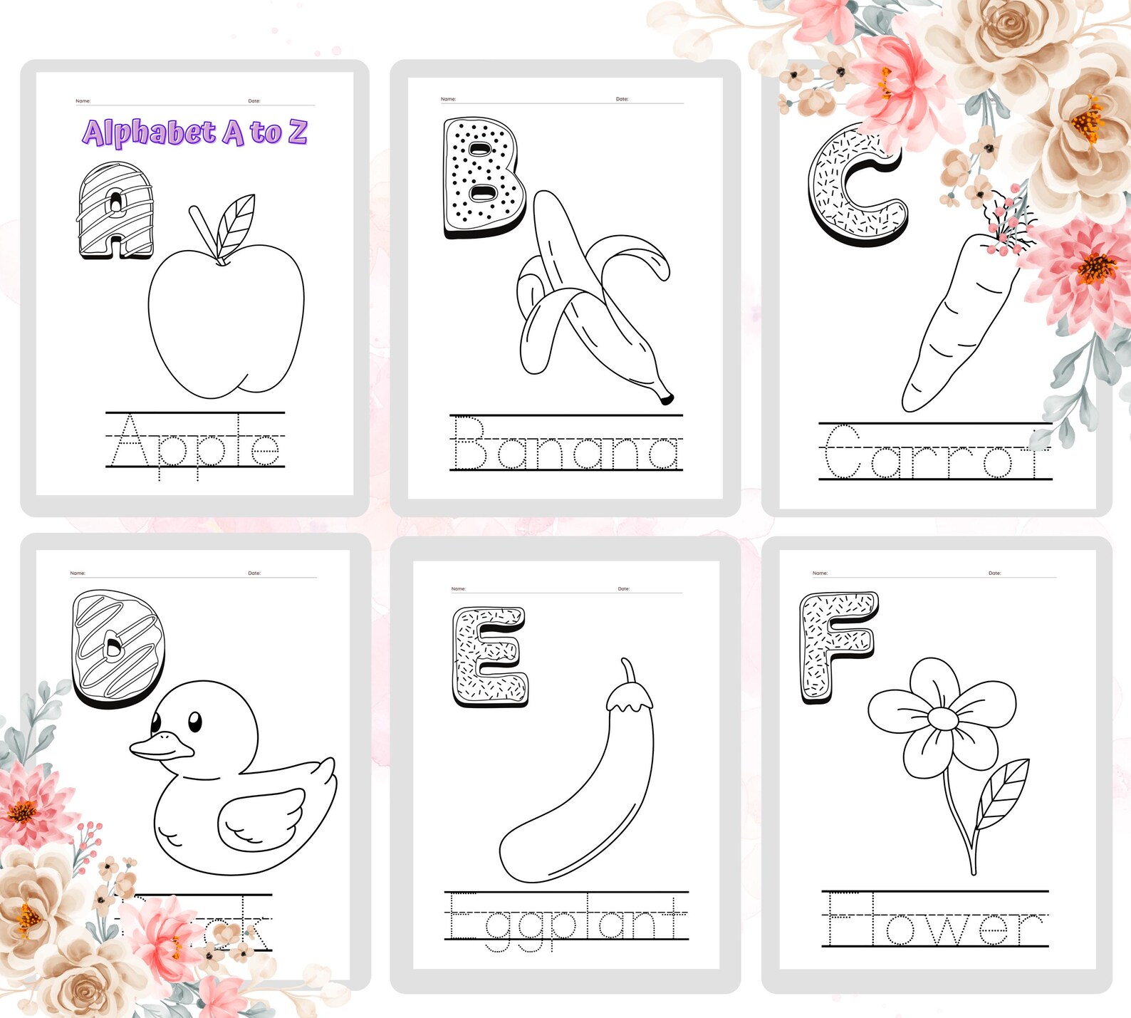 Complete A to Z Alphabet Coloring Book for Kids.two Sets, Two Styles ...