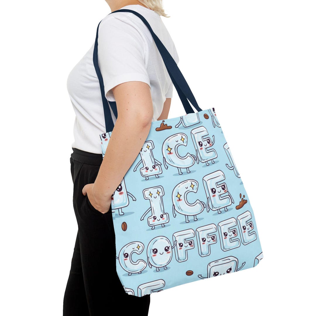 Ice Coffee Tote Bag | Kawaii Iced Coffee Pattern, Blue All Over Print ...