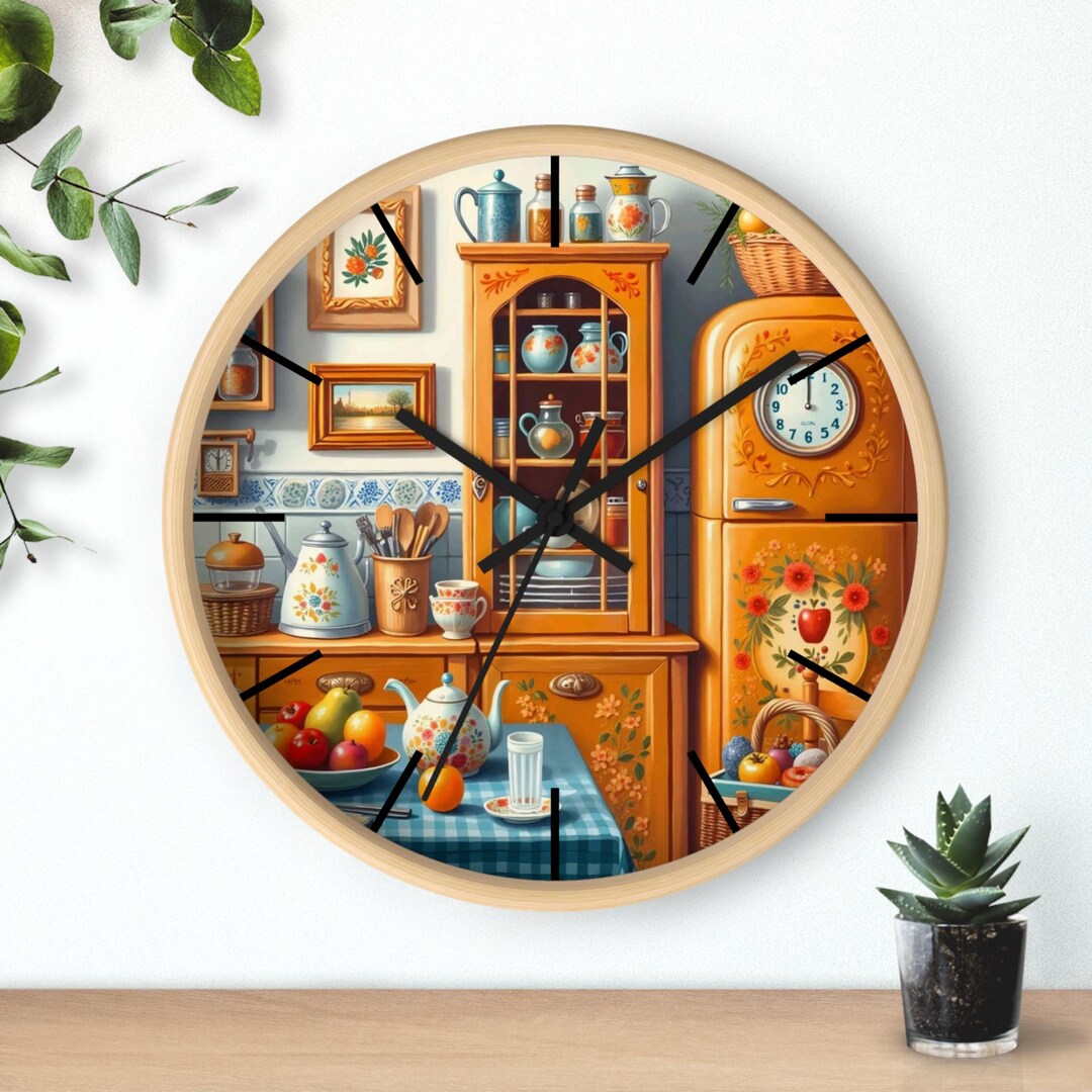 Vintage Country Kitchen Wall Clock | Rustic Floral Refrigerator Art - Etsy
