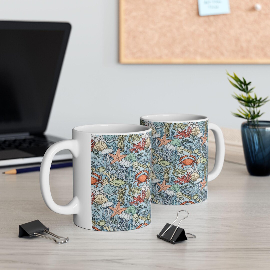 Underwater Sea Life Pattern Mug | Ocean Creatures Ceramic Mug - Etsy