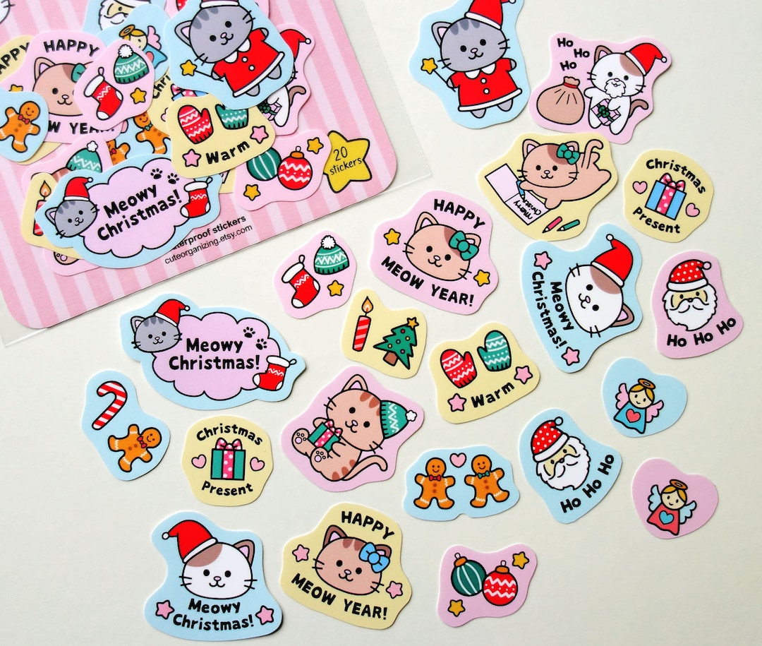 Cute Kawaii Christmas Stickers 20 Pieces Cats Santa Meowy - Etsy