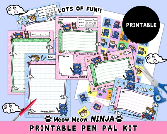 PRINTABLE Pen Pal Kit Letter Writing Stationery Set Cute Kitty - Etsy