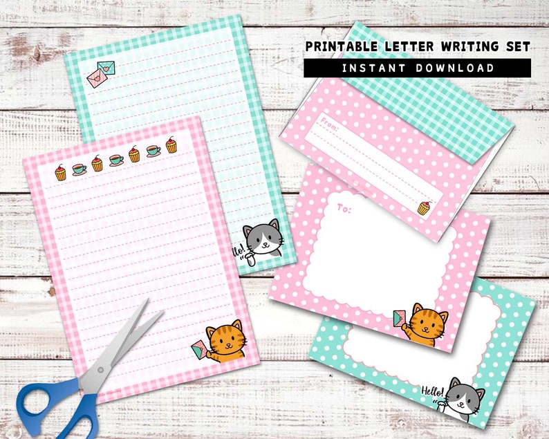 PRINTABLE Letter Writing Stationery Set Cute Kitty Cat Sheets - Etsy