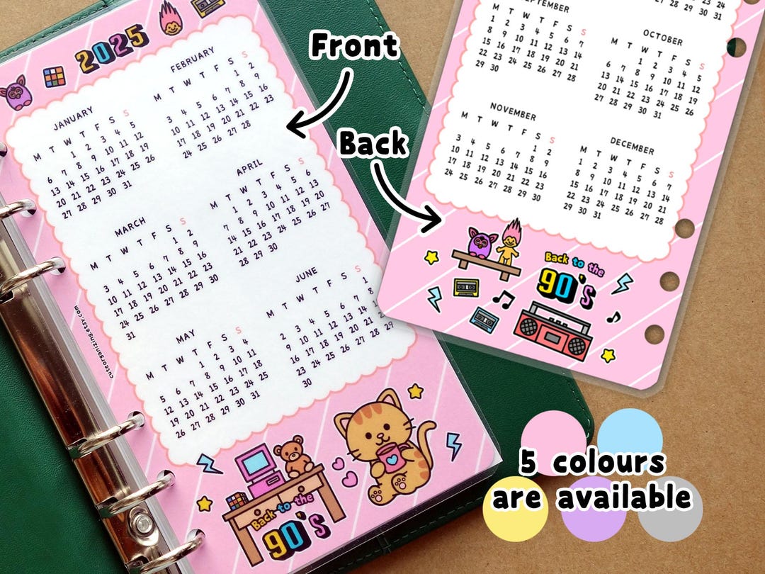 Laminated 2025 Year at a Glance Calendar Cute Cat Filofax Mini Pocket ...