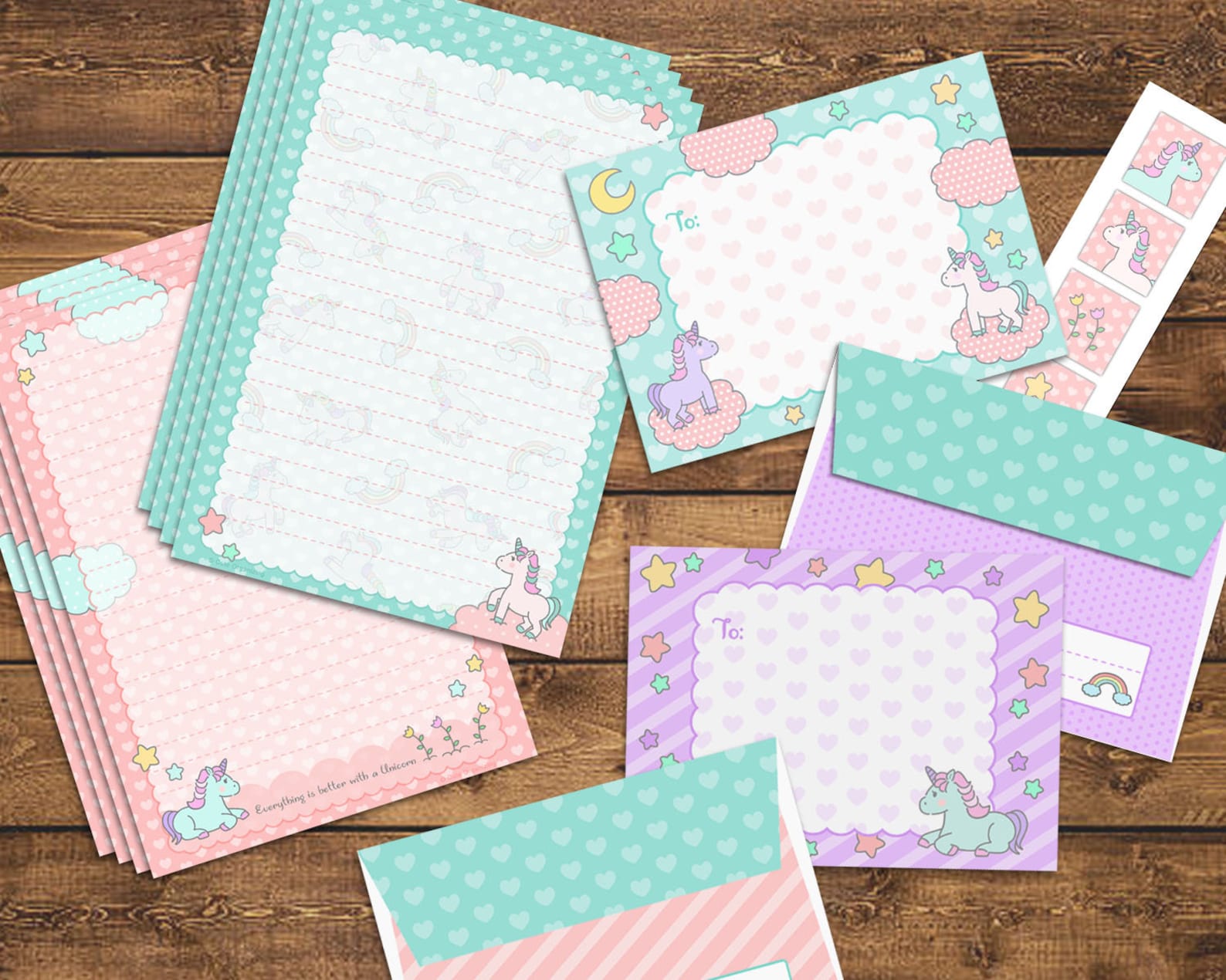 Unicorn Cute Letter Writing Paper Stationery Set Handmade - Etsy UK