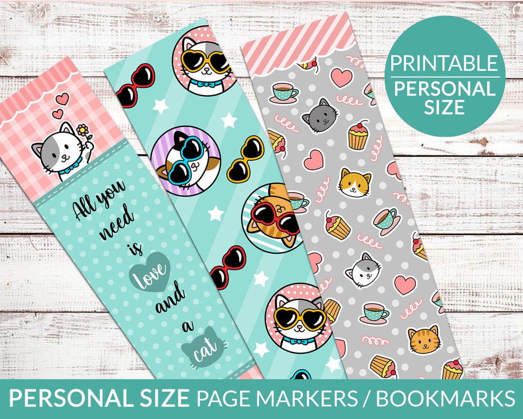 PRINTABLE Page Markers Bookmarks Personal Size Cute Kawaii Kitty Cat ...