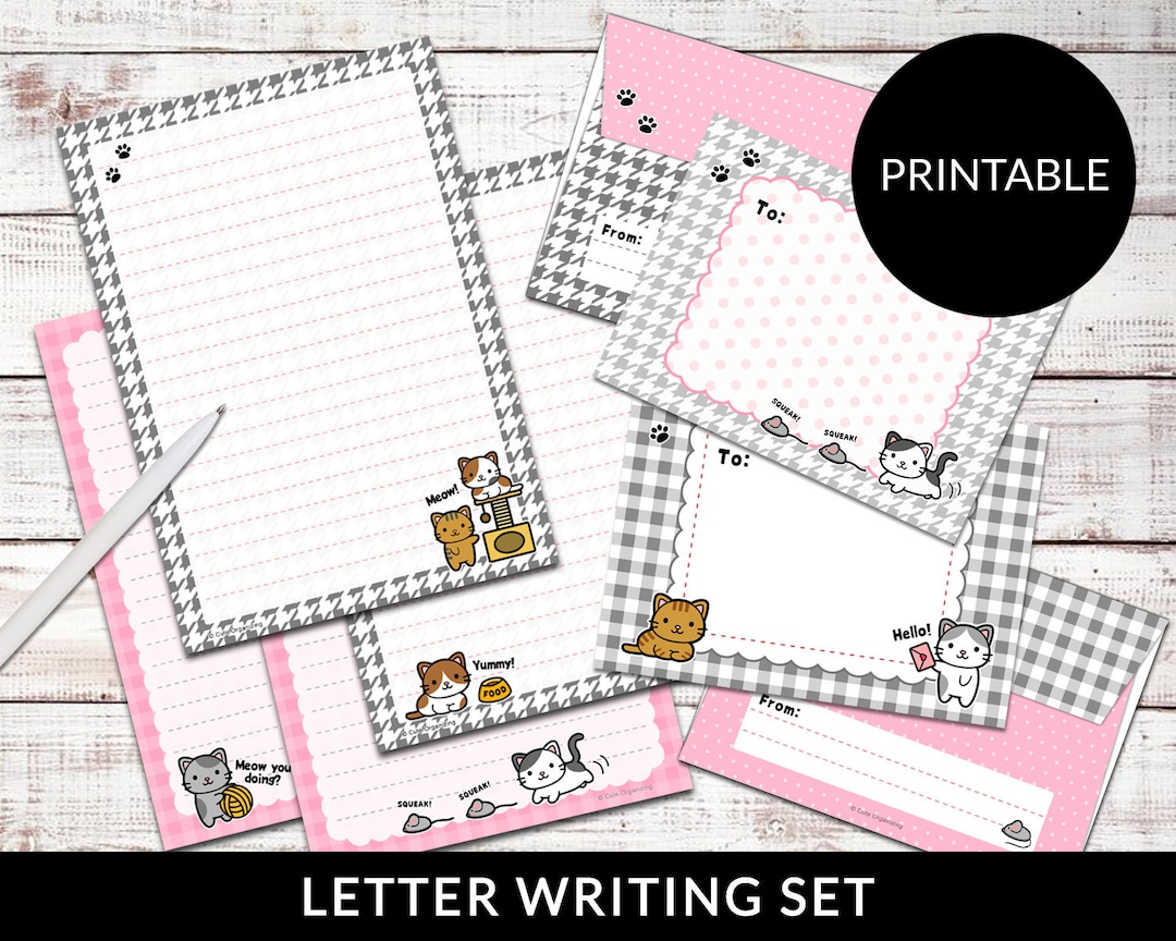 PRINTABLE Cute Kawaii Letter Writing Stationery Set Cute Kitty Cats ...