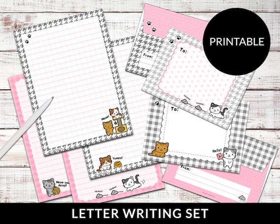 PRINTABLE Letter Writing Stationery Set Cute Kitty Cats Sheets - Etsy