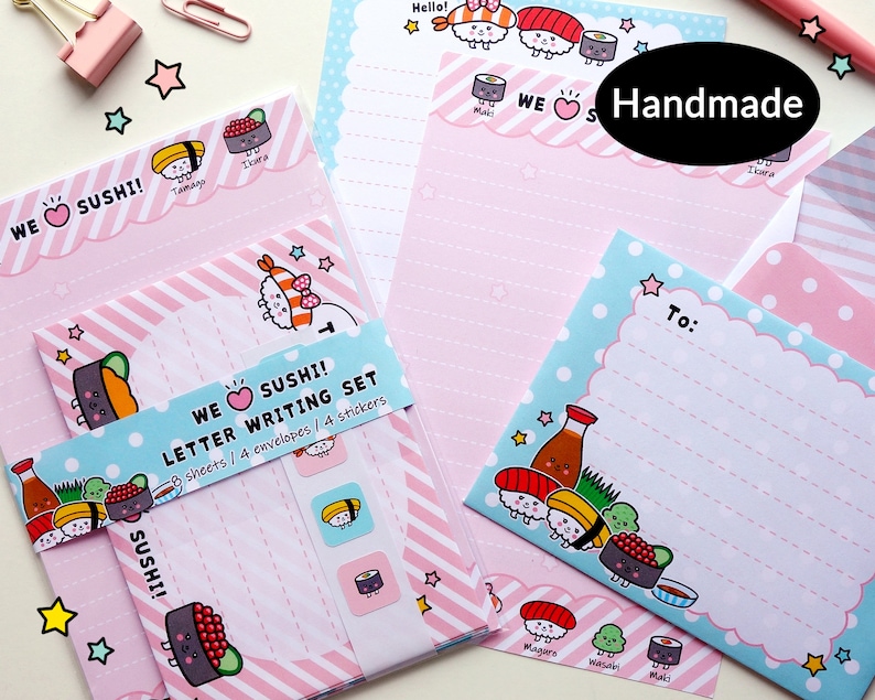 Cute Sushi Letter Writing Paper Stationery Set Handmade - Etsy