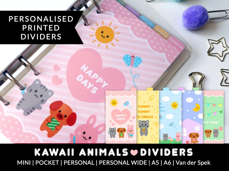 Personalised handmade printed cute kawaii planner dividers | Etsy