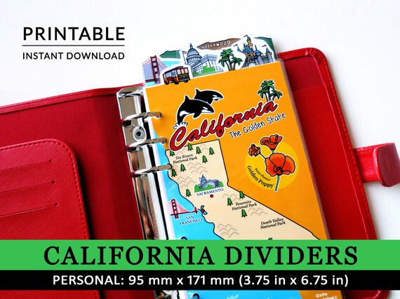PRINTABLE Personal Size California Dividers Cute Kawaii | Etsy