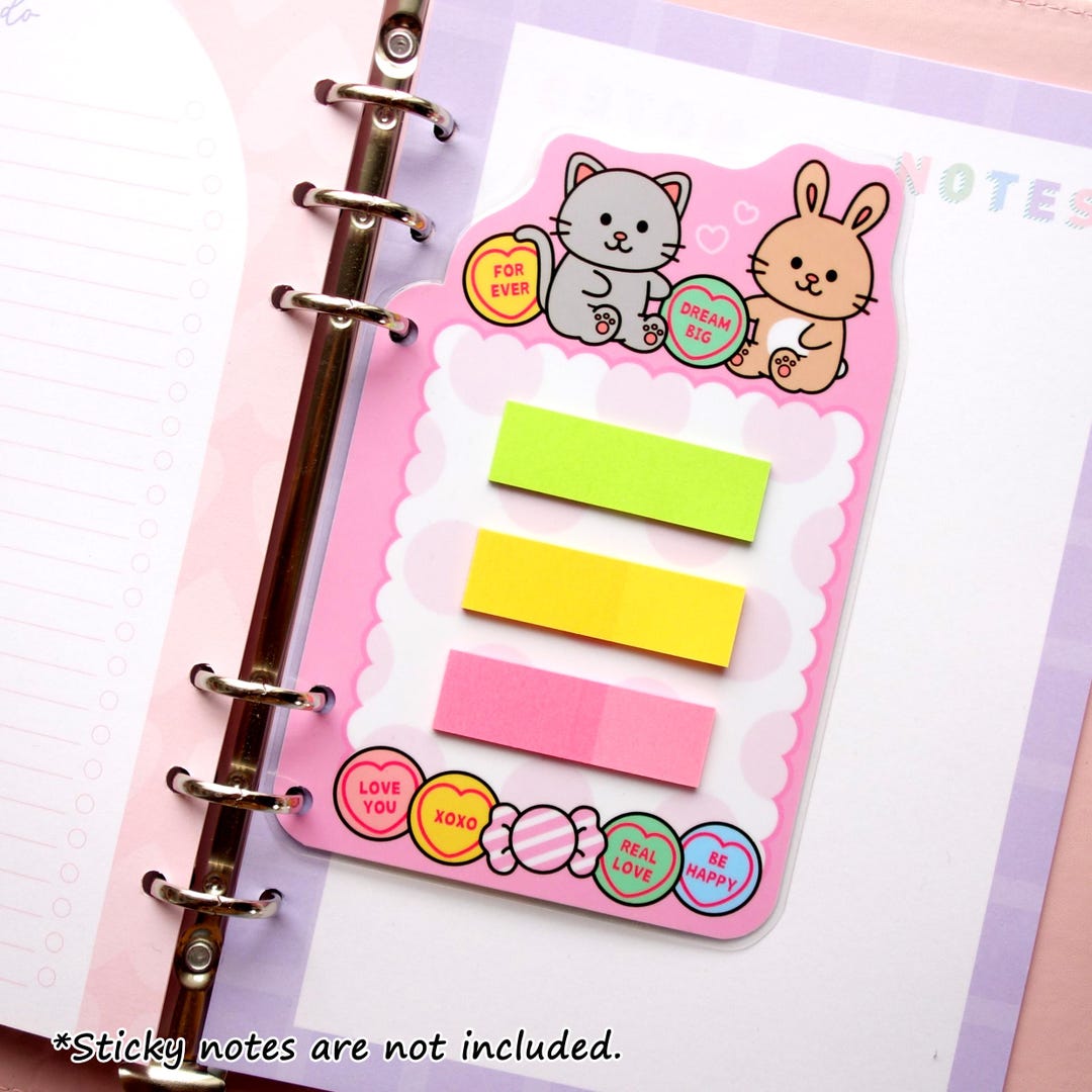 Bunny & Kitty Sticky Note Dashboard: Laminated Planner Insert Filofax ...