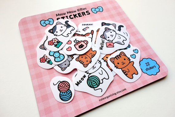 Cute Kawaii Kitty Cats Stickers 22 Pieces Matte Waterproof | Etsy