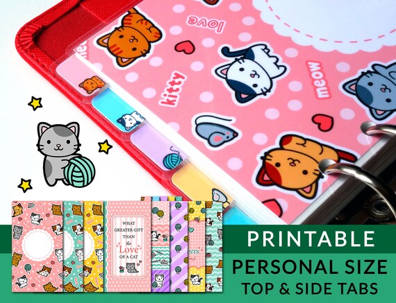 PRINTABLE Personal Size Cute Kitty Planner Dividers Filofax | Etsy