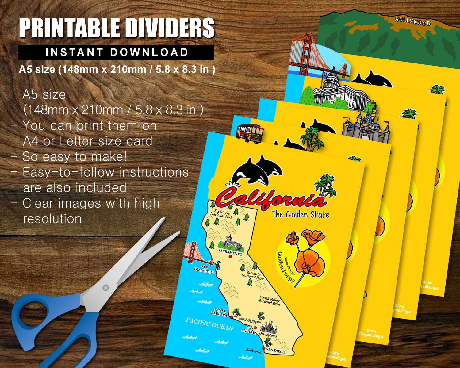 PRINTABLE A5 Size California Dividers Cute Kawaii Filofax | Etsy
