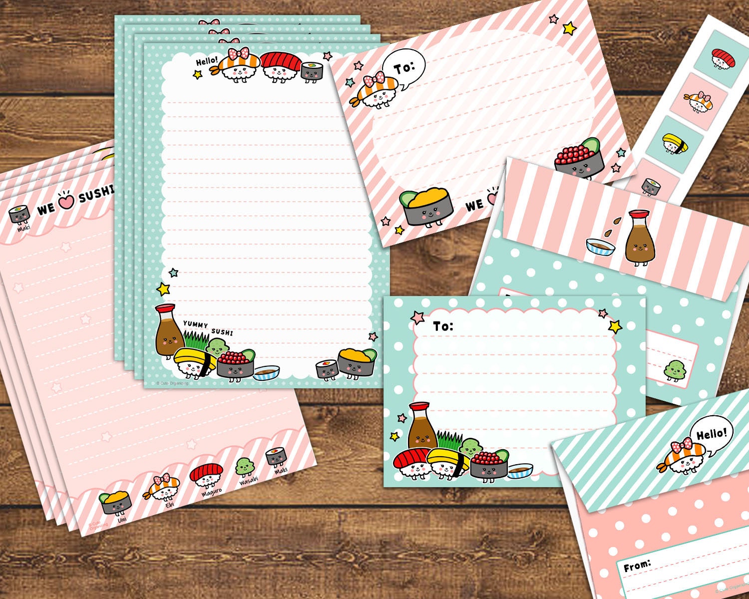Cute Sushi Letter Writing Paper Stationery Set Handmade | Etsy