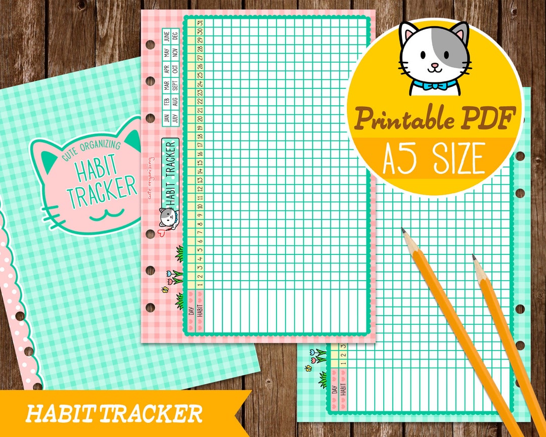 PRINTABLE A5 Size Habit Tracker Cute Kawaii Kitty for Filofax Kikki.k ...