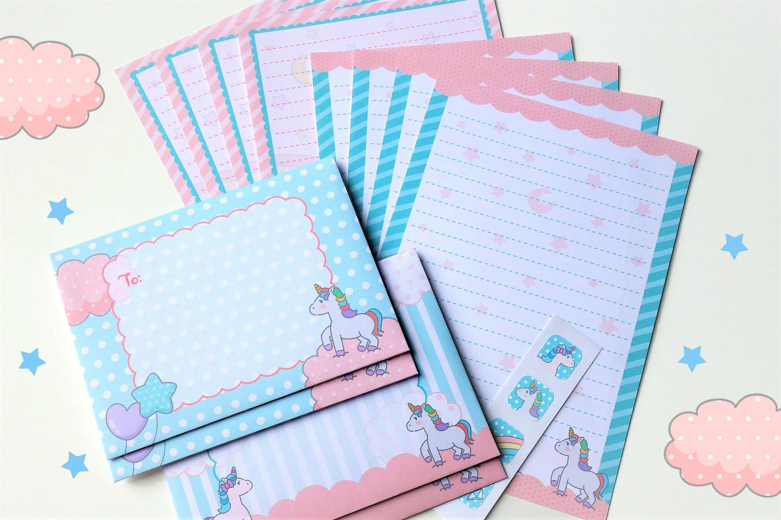 Unicorn Letter Writing Paper Stationery Set Handmade Ideal for - Etsy