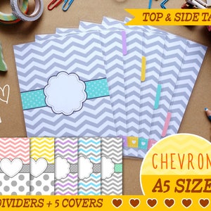 PRINTABLE A5 Size Chevron Dividers 5 Top Tabs, 5 Side Tabs, 5 Covers ...