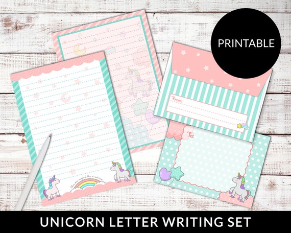 PRINTABLE Letter Writing Stationery Set Cute Unicorn Sheets | Etsy