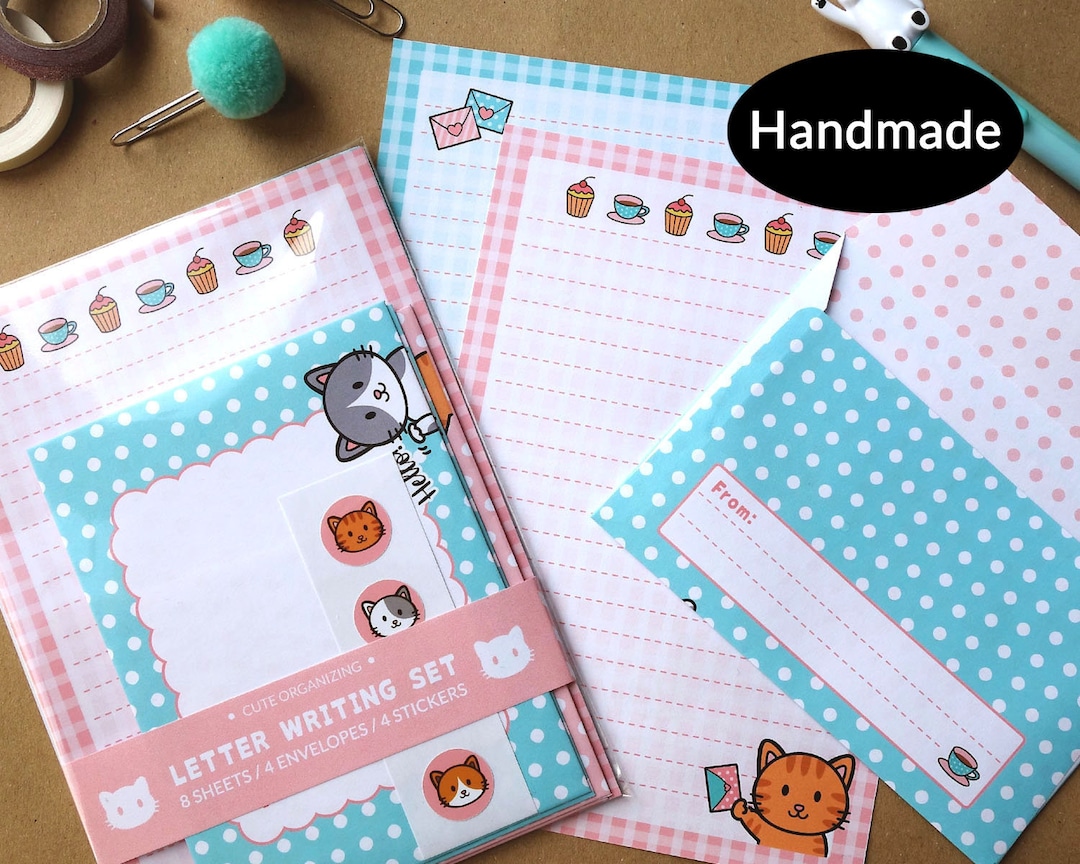Cat Letter Writing Paper Stationery Set Handmade Ideal for Kids ...