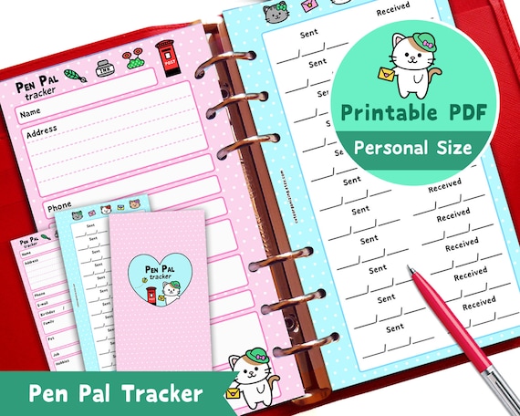 PRINTABLE Personal Size Pen Pal Tracker Cute Kawaii Kitty for - Etsy