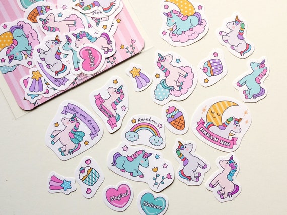 Cute Unicorn Sticker Pack 18 Pieces Kawaii Stationery Planner - Etsy