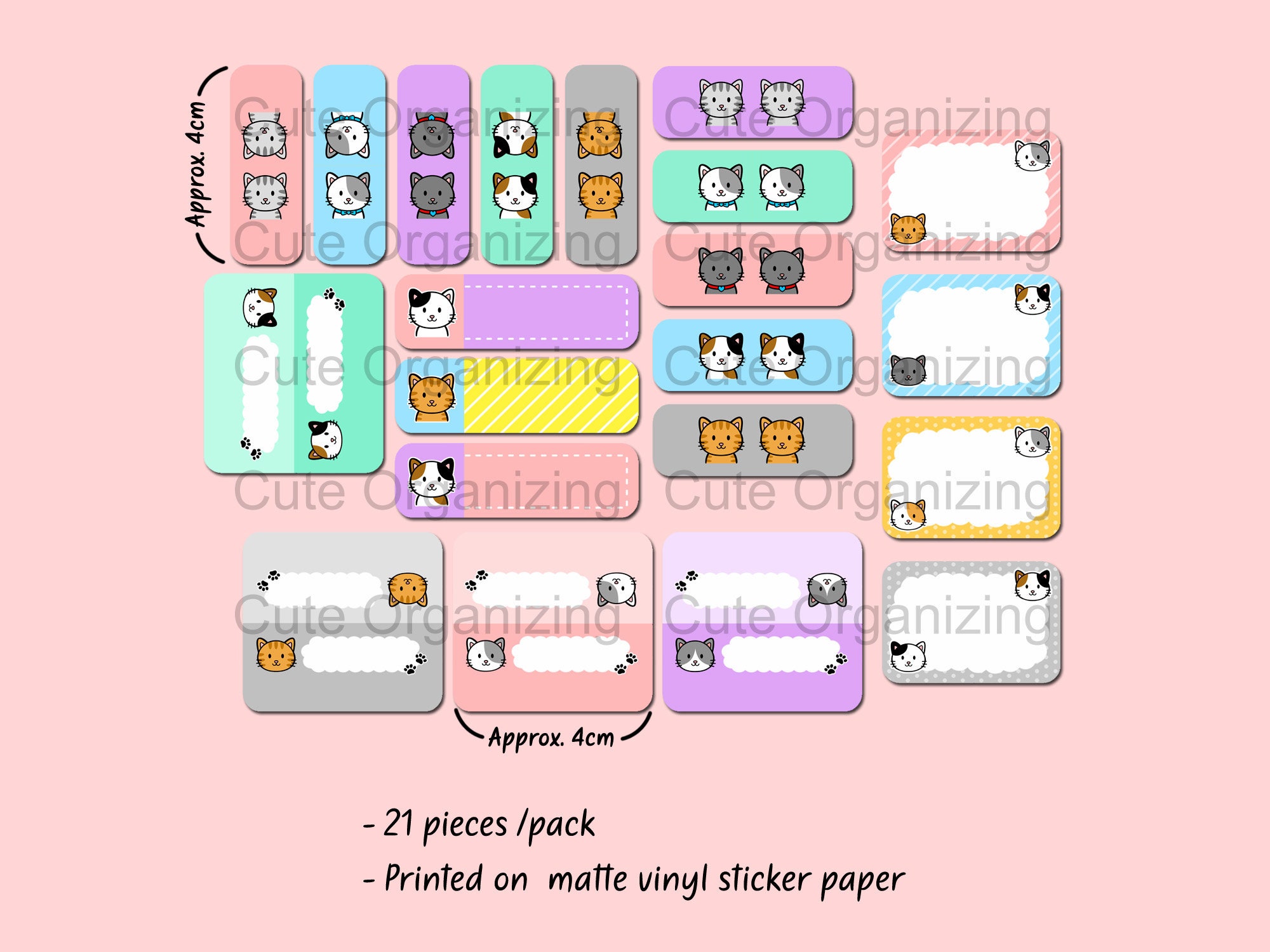 Cute Kawaii Kitty Cats Index Tab Stickers Labels 21 Pieces - Etsy