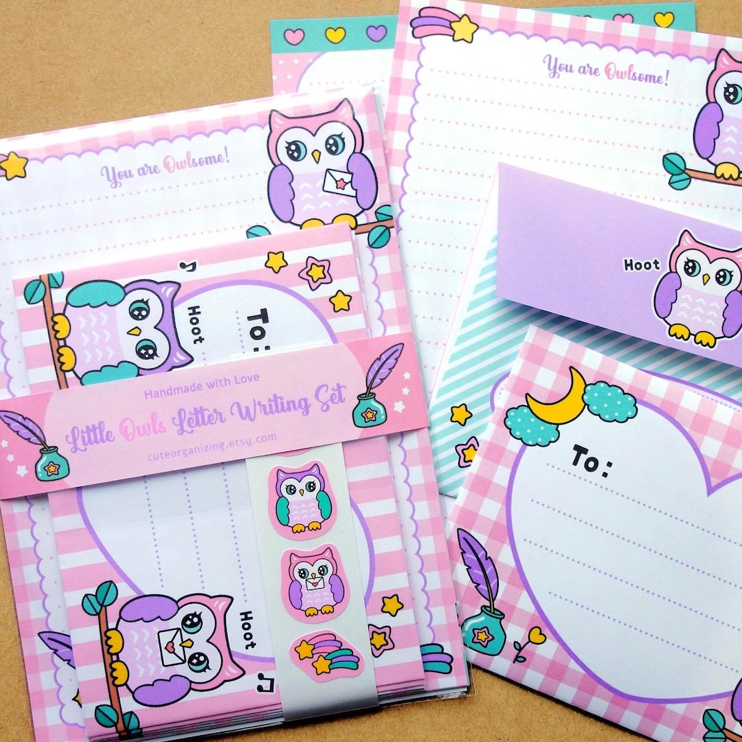 Cute Kawaii Owls Letter Writing Paper Stationery Set Handmade Ideal for ...