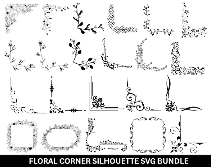 Floral Corner Svg Bundle, Flower Corner Svg, Flower Border Svg, Wedding ...