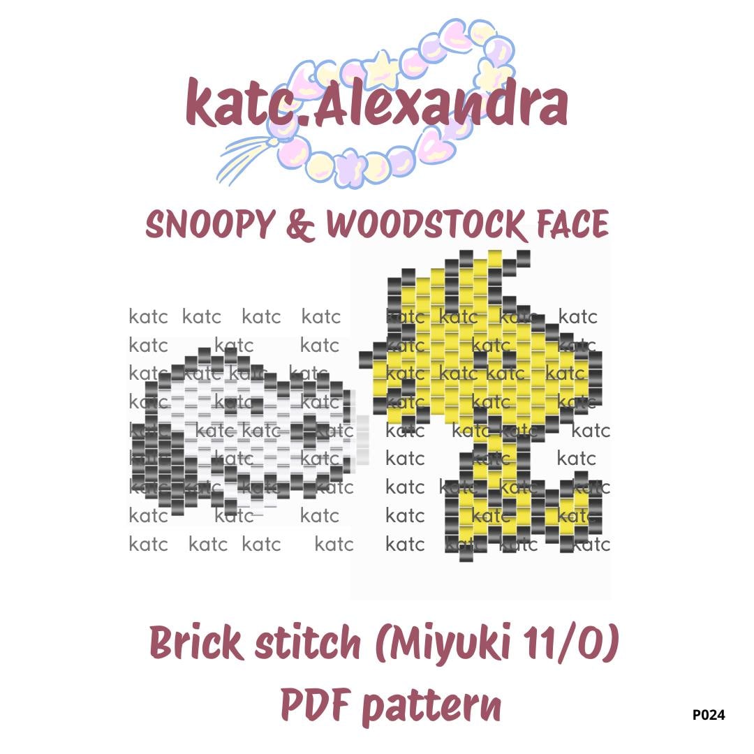 Snoopy & Woodstock Bead Pattern Brick Stitch Miyuki Delica 11/0 PDF PNG ...