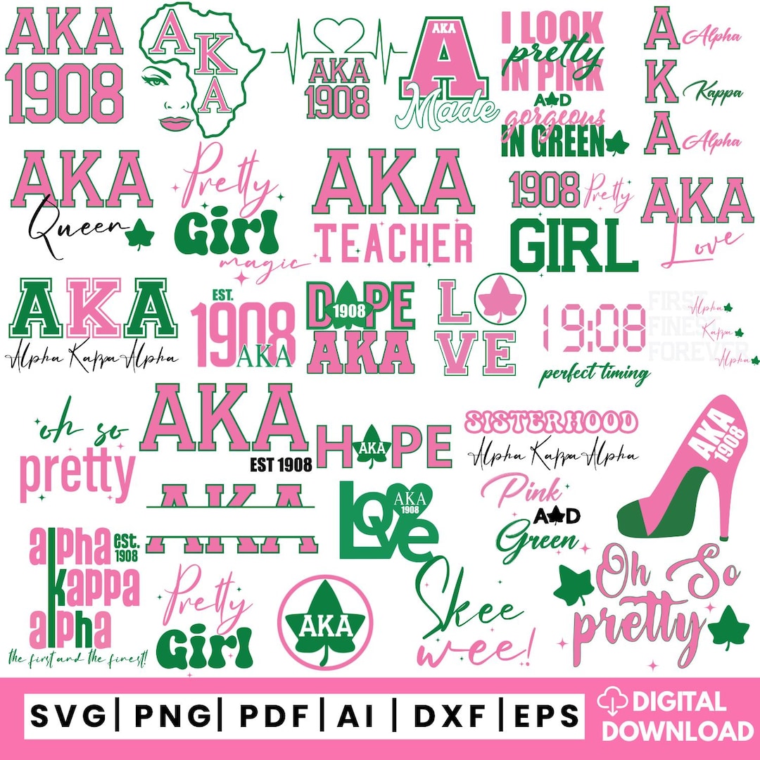 Alpha Kappa Alpha SVG Bundle: Pink & Green Sorority Designs (digital ...