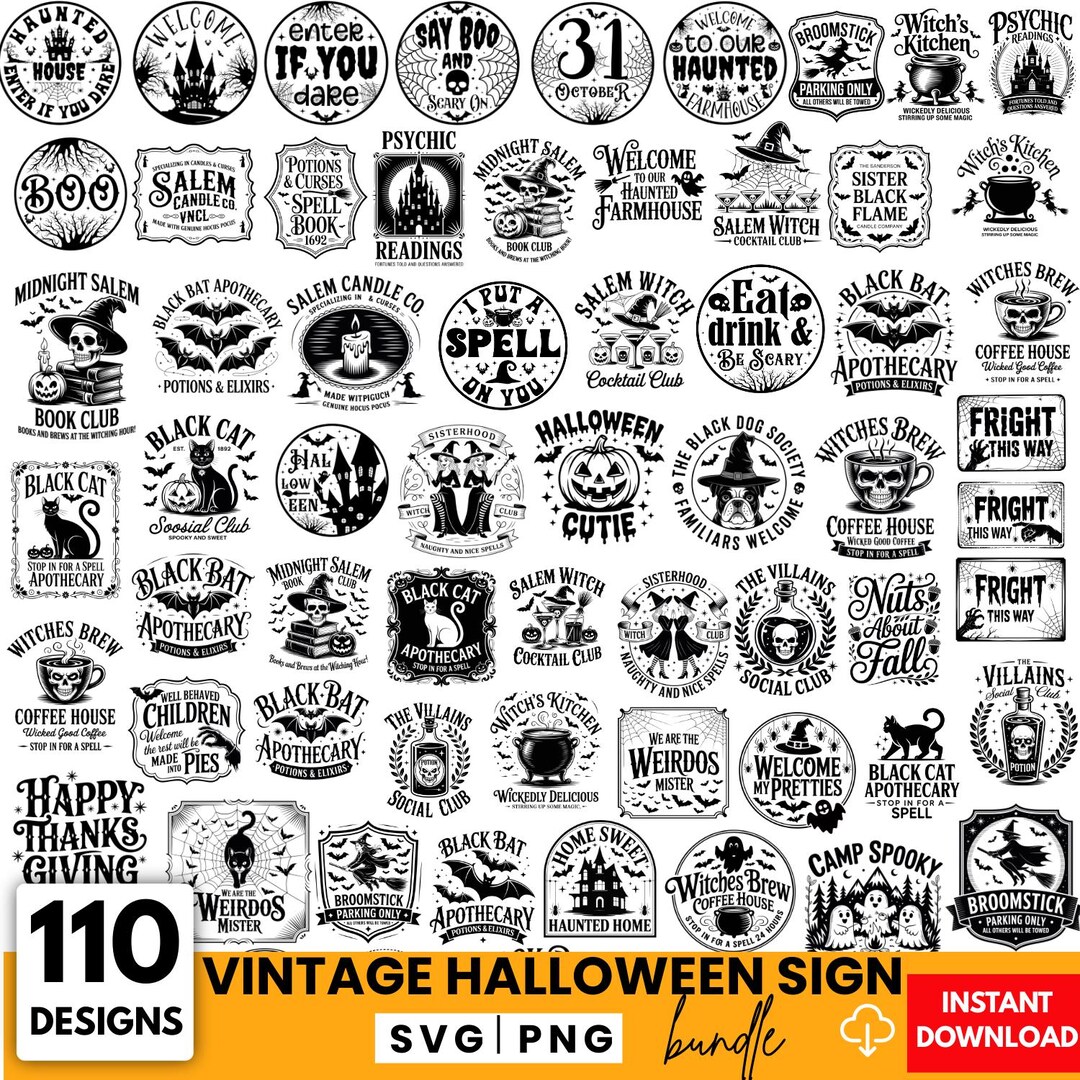 Vintage Halloween Sign SVG Bundle: 100+ Witches Designs (digital ...