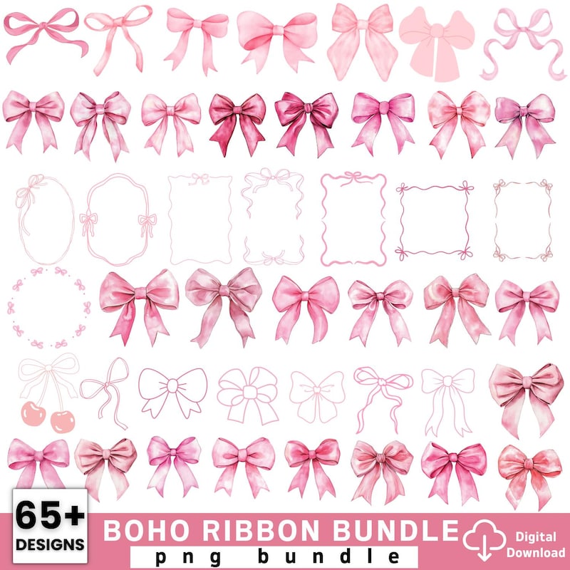 Pink Bows Png Clipart - Etsy