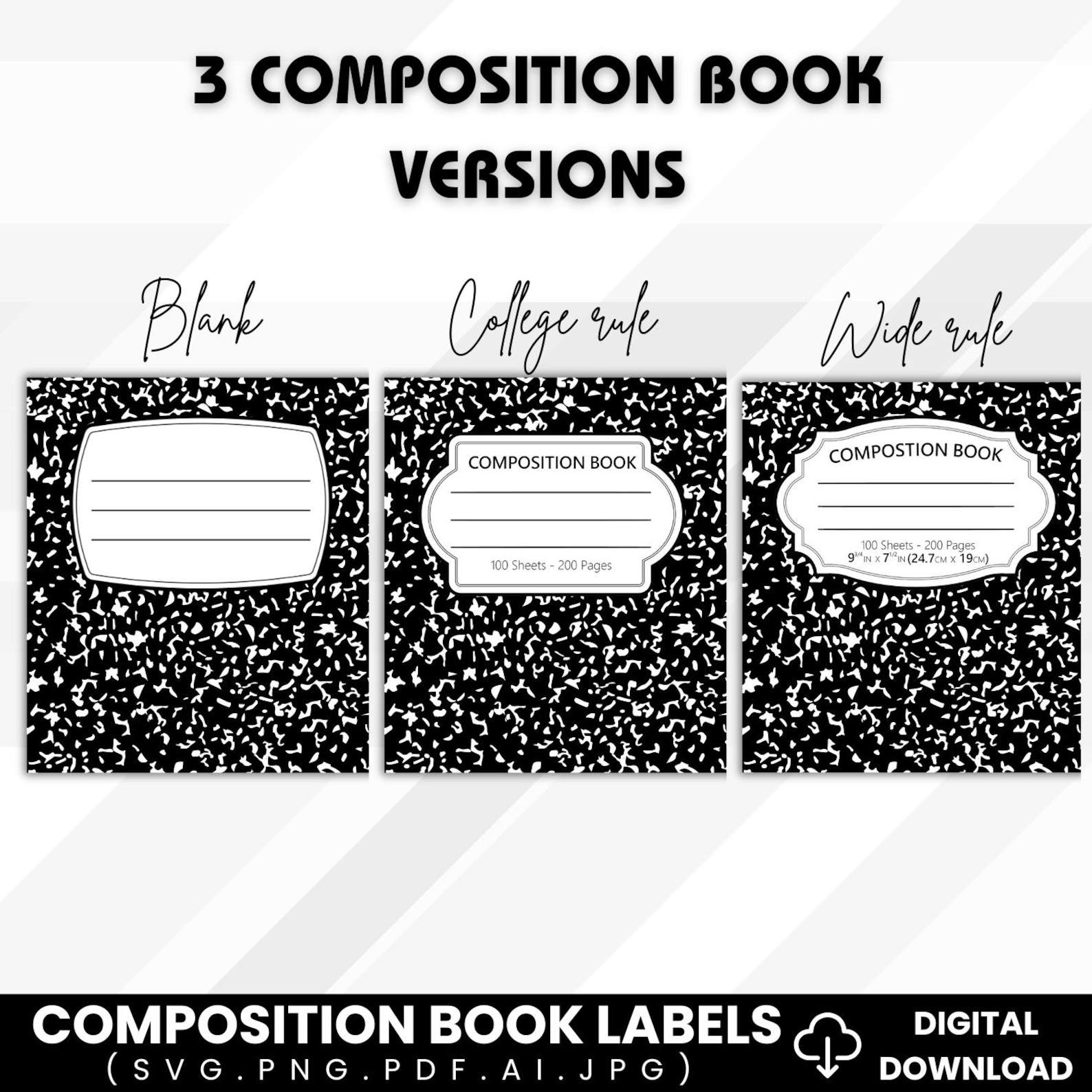Composition Book Cover SVG Bundle: Notebook Label Templates (digital ...