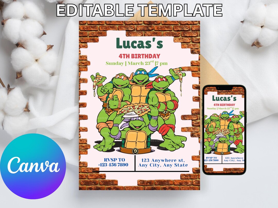 Editable Ninja Turtle Invitation, Karate Turtle Birthday Invite Boy ...