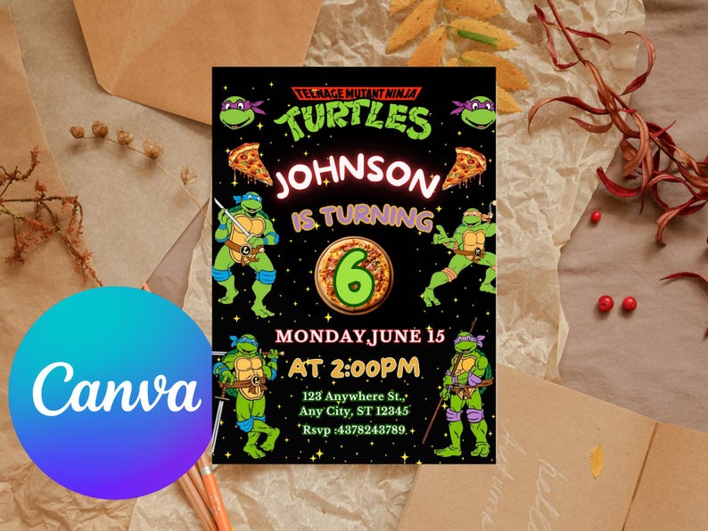Editable Ninja Turtle Invitation, Karate Turtle Birthday Invite Boy ...