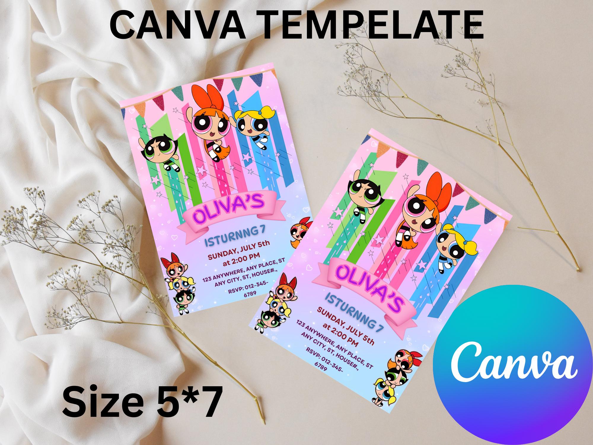 Powerpuff Girls Birthday Invitation | Editable Canva Template | Girl ...