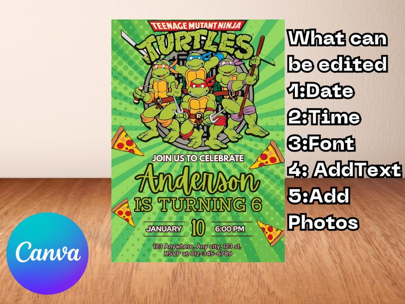 Editable Ninja Turtle Invitation, Karate Turtle Birthday Invite Boy ...