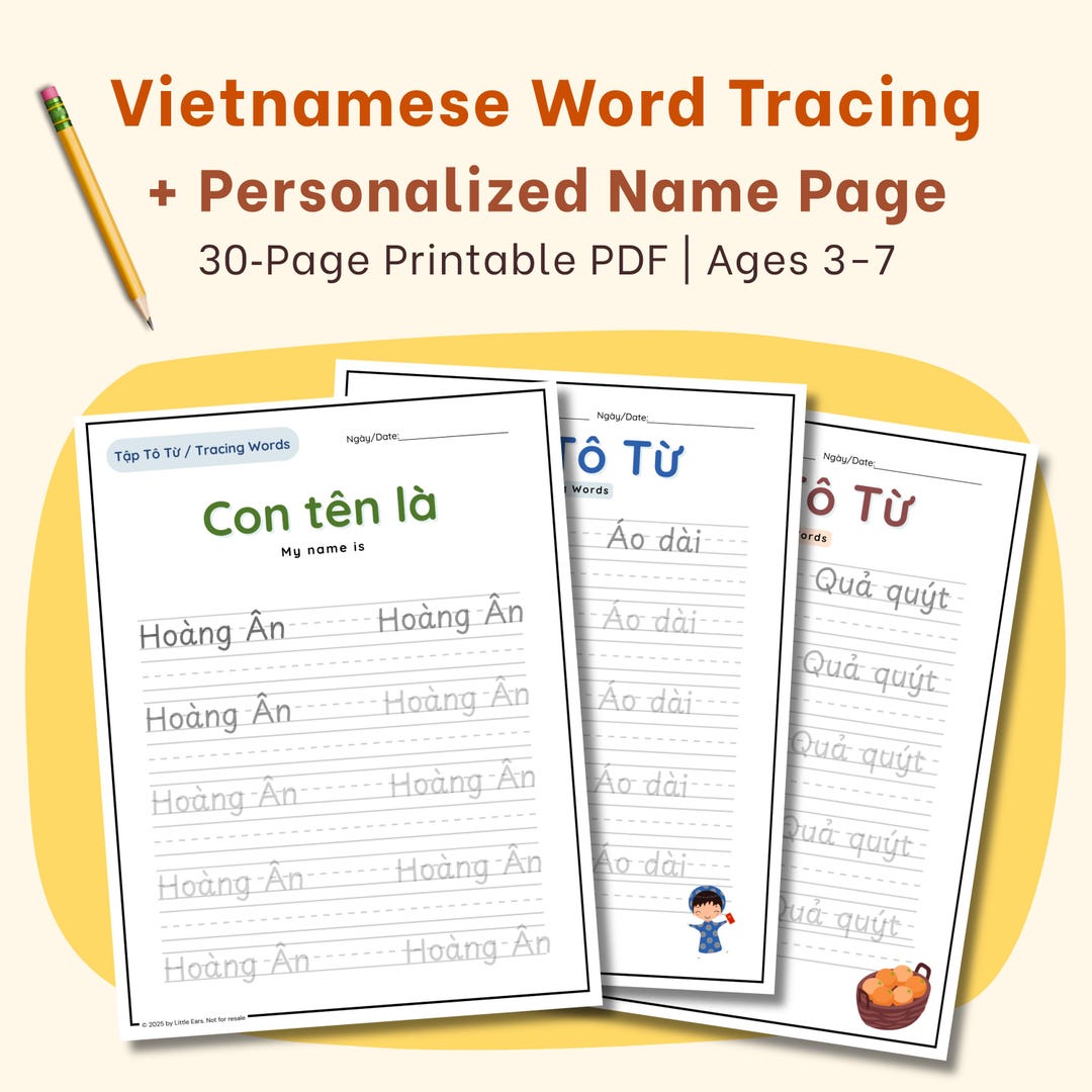 Custom Vietnamese Word Tracing Worksheets | Printable PDF ...