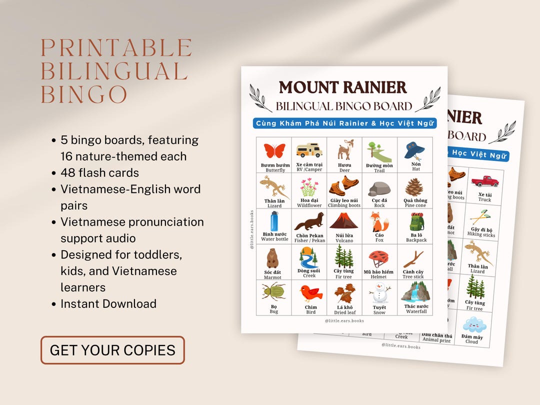 Mount Rainier Bilingual Bingo + Flashcards Pack: Vietnamese-english ...