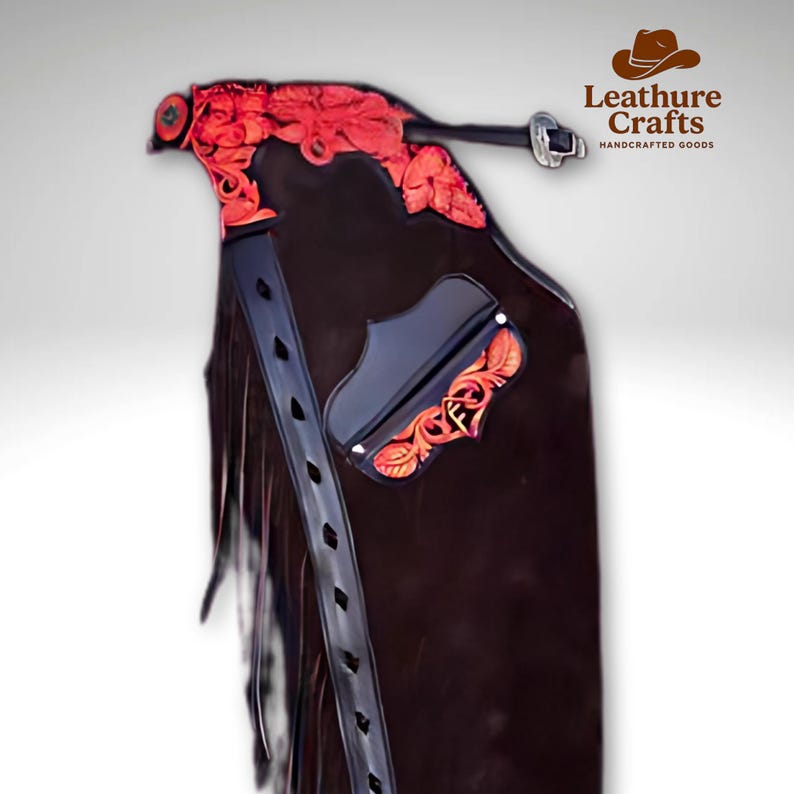 Hand-tooled Black Leather Show Chaps: Red Floral Western Rodeo Apparel ...