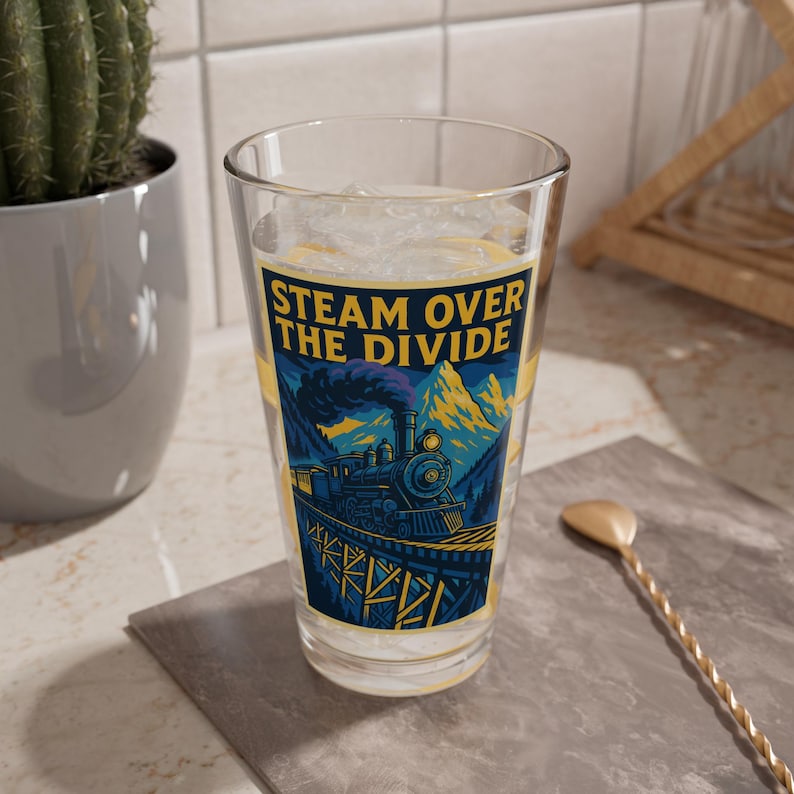 Steam Over the Divide Steam Locomotive Mixing Glass 16oz Western ...
