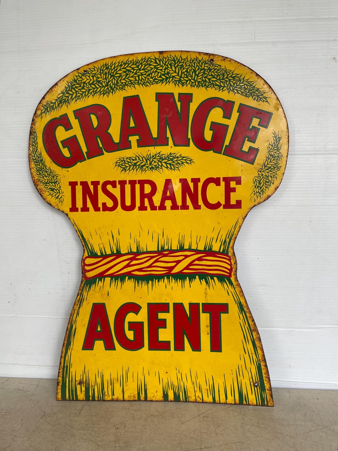 Vintage Double-sided "grange Insurance Agent" Haystack Tin Sign - Etsy