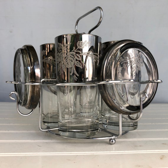 Vintage Mid Century Barware Set Silver Ombré Barware - Etsy