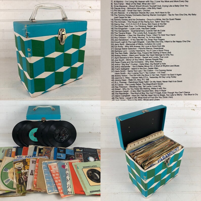 Collection of Vintage 45 Records With Carrying Case - Beatles, Ritchie ...