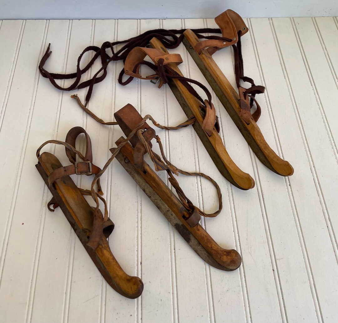 Rustic Vintage Wooden Ice Skates – Set of 2 Pairs (adult & Child) - Etsy